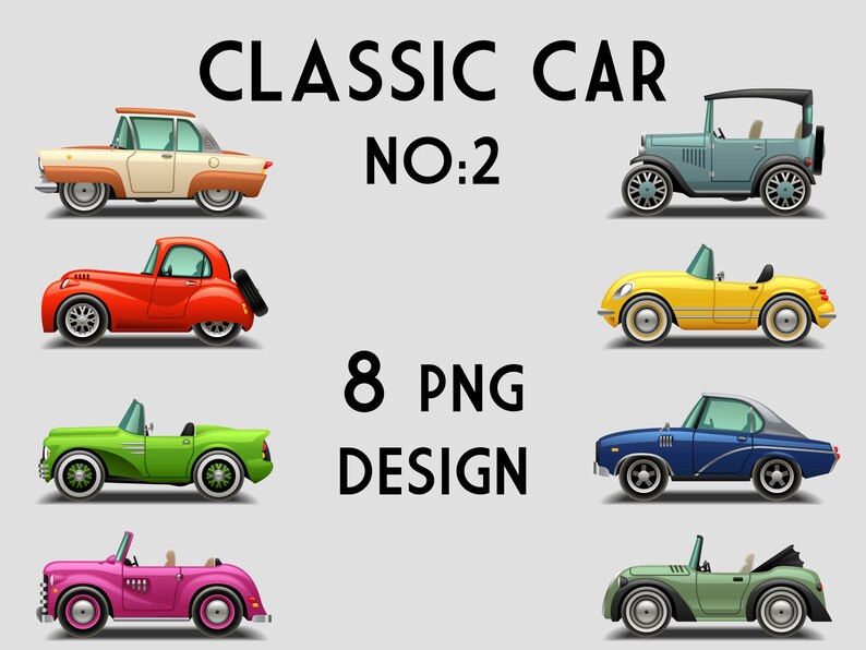 Classic Car Clipart: 8 Vintage Car PNG Designs (digital Download) - Etsy