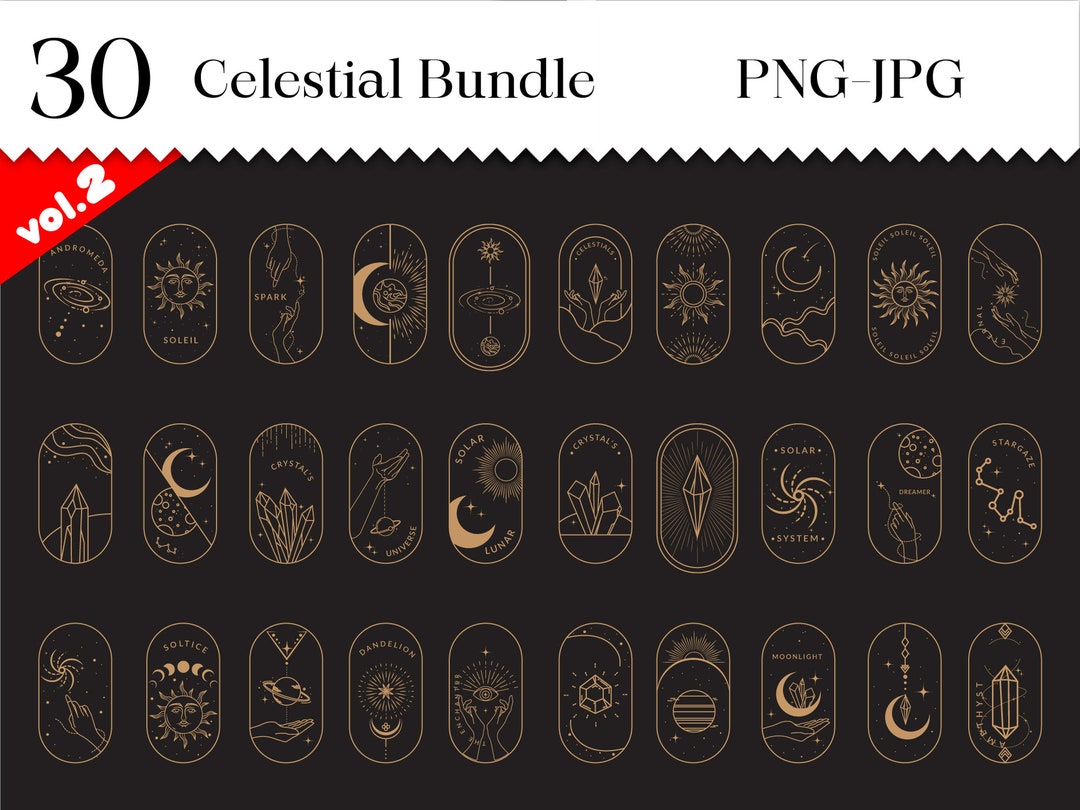 30 Beautiful Celestial Images in Gold, Celestial Png Bunddle, Celestial ...