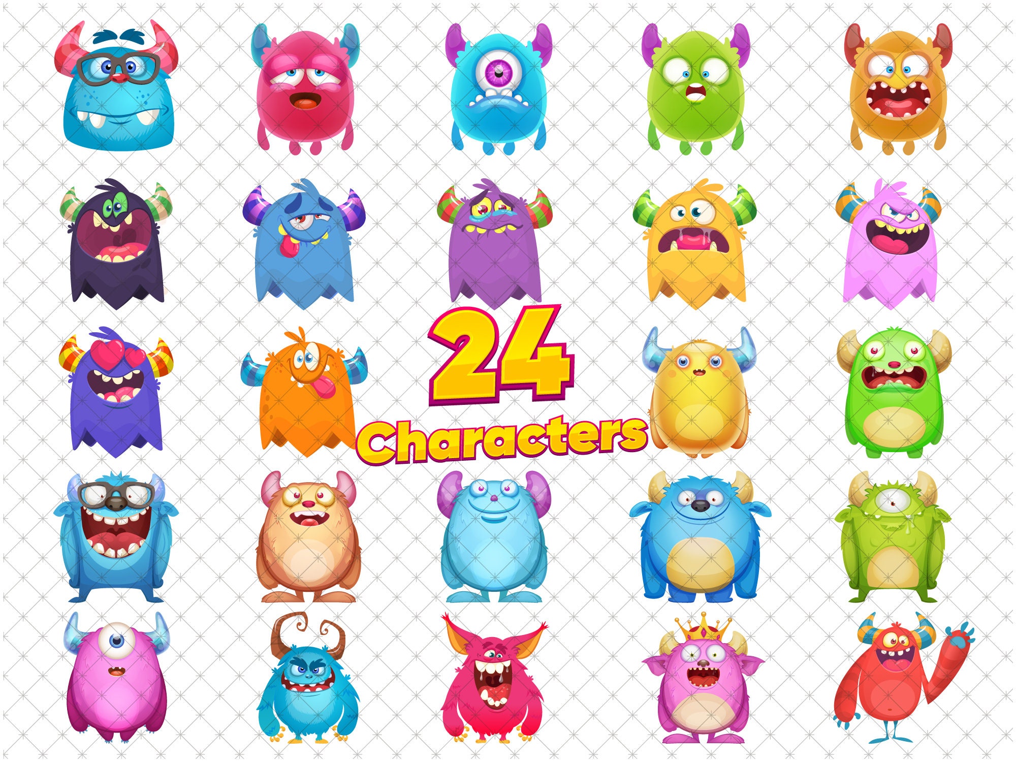 Monsters Bundle, Monsters Vector, Monsters PNG, Monsters PDF, 24 Design ...