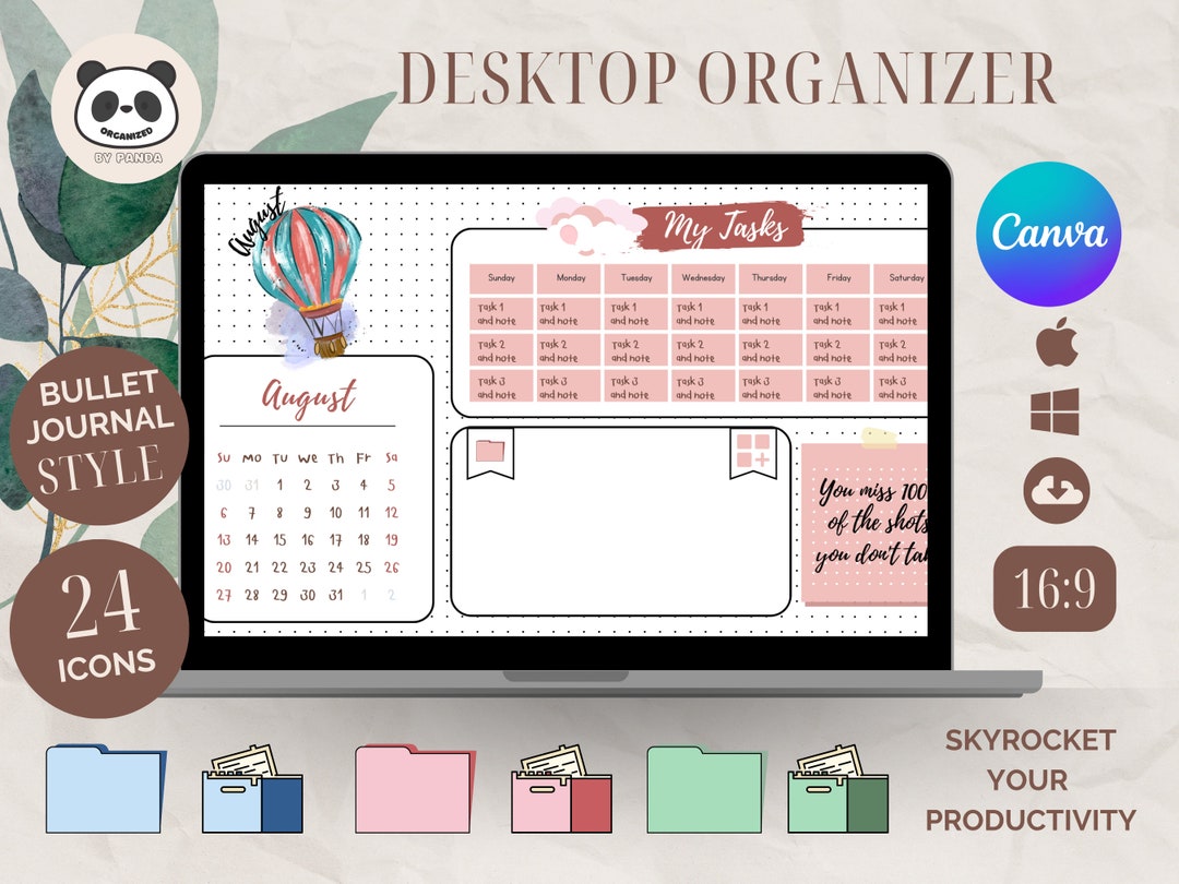 Bullet Journal Desktop Organizer With Calender and Folder Icons - for ...