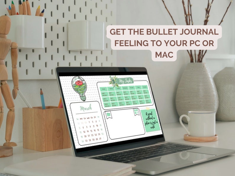 Bullet Journal Desktop Organizer With Calender and Folder Icons for ...