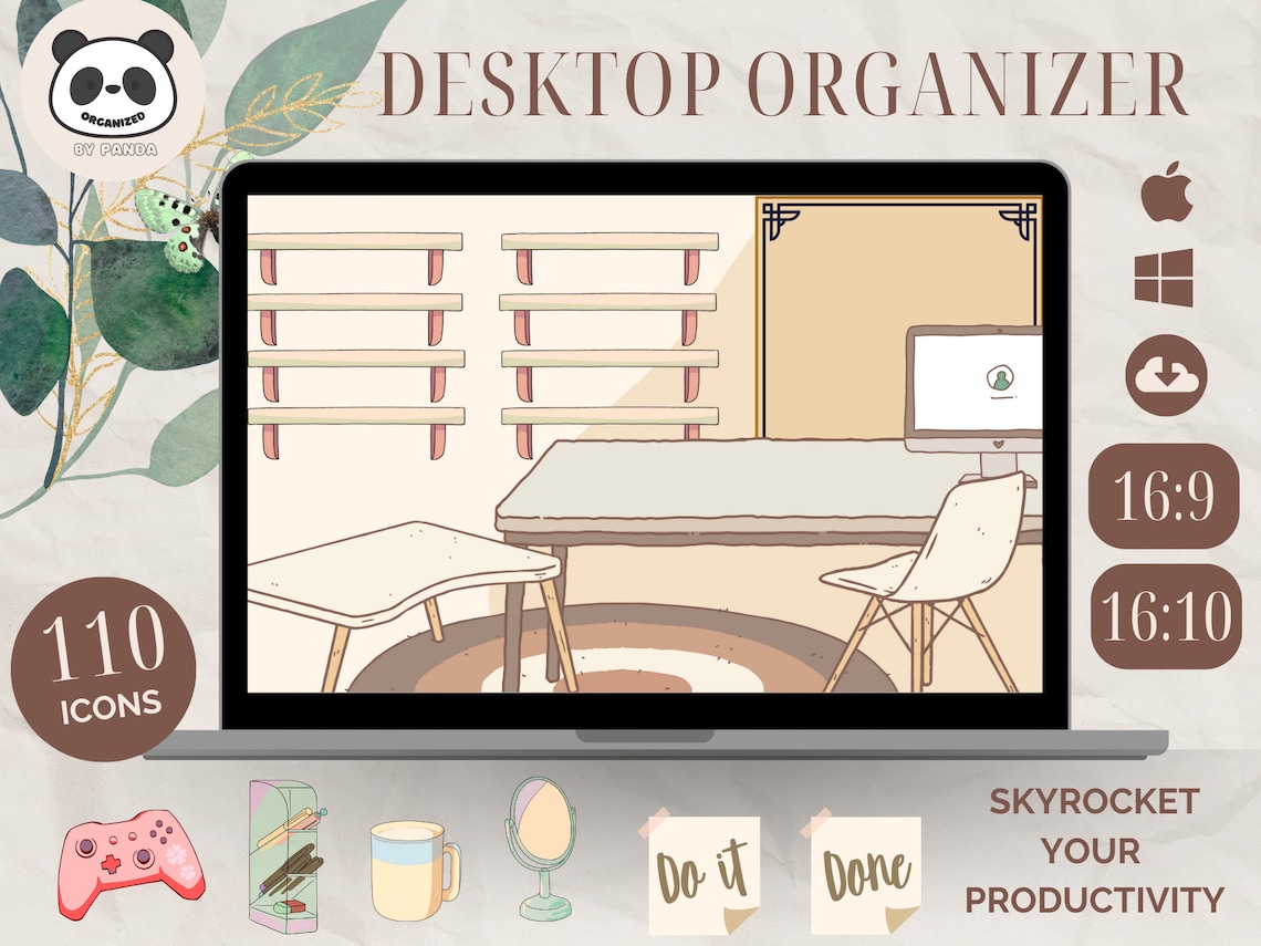 Desktop Wallpaper Organizer With 110 Cute Icons for Mac and Windows - Etsy