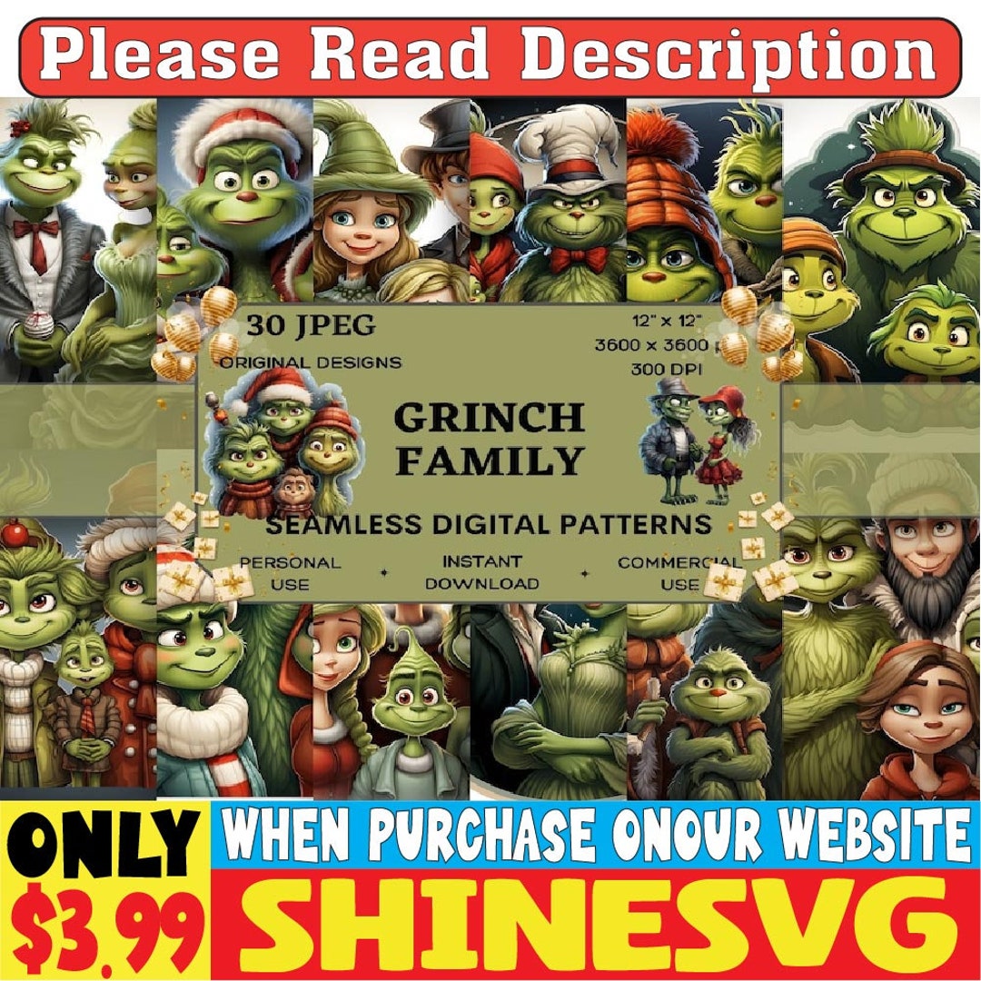 Grinch Family Digital Patterns: Christmas Grinch Clipart - Etsy