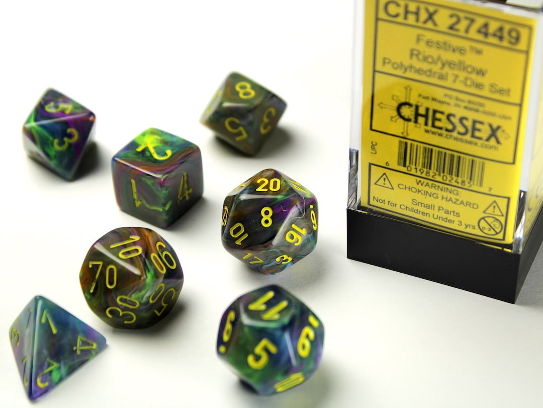 Chessex Dice Set, Dnd Dice, Dungeons and Dragons Dice, Polyhedral Dice, 7 Dice Set, Festive Rio ...