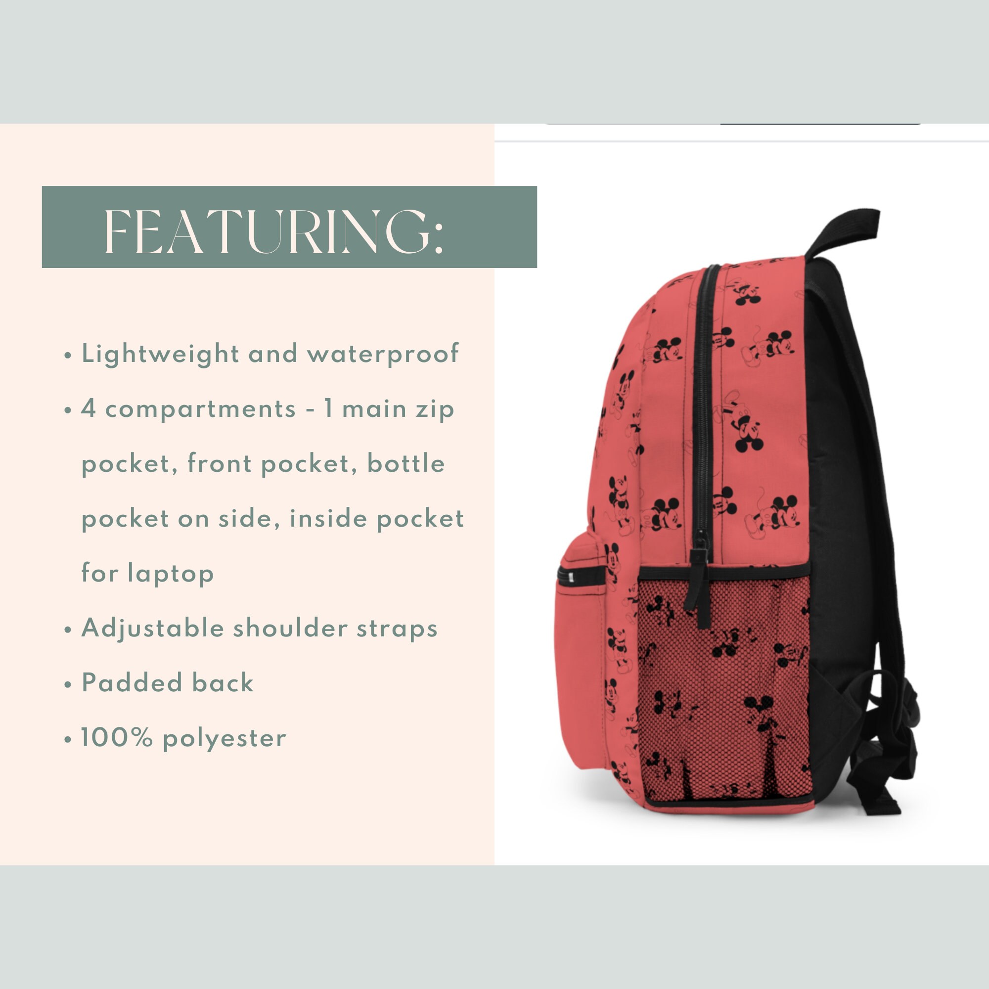 Neutral Mickey Mouse Cute Backpack School Backpack Disney Backpack ...