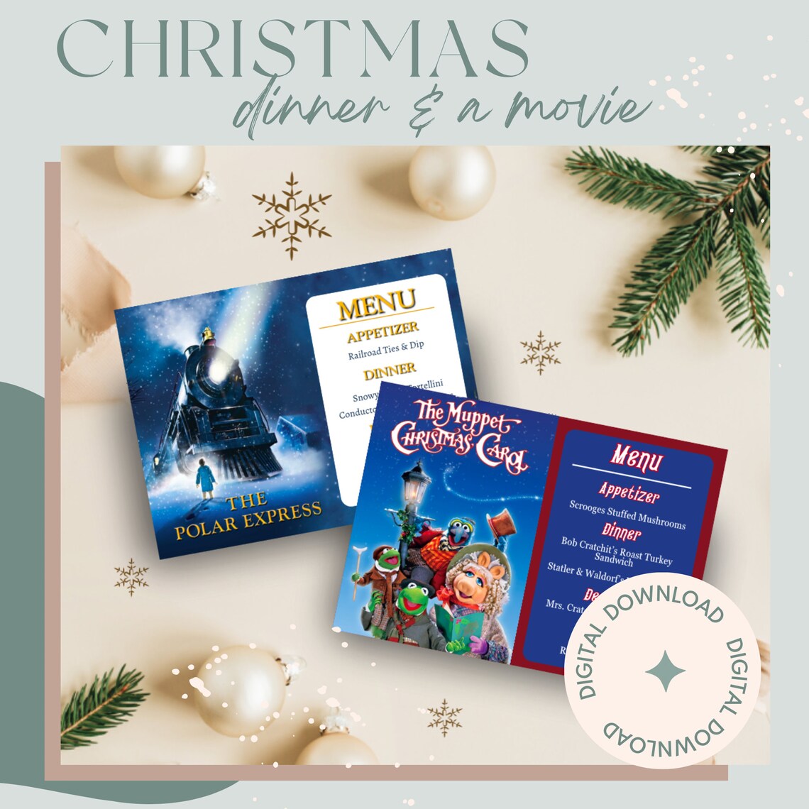 Christmas Movie Night Dinner Menu, Dinner and Movie Date Night, Fun ...