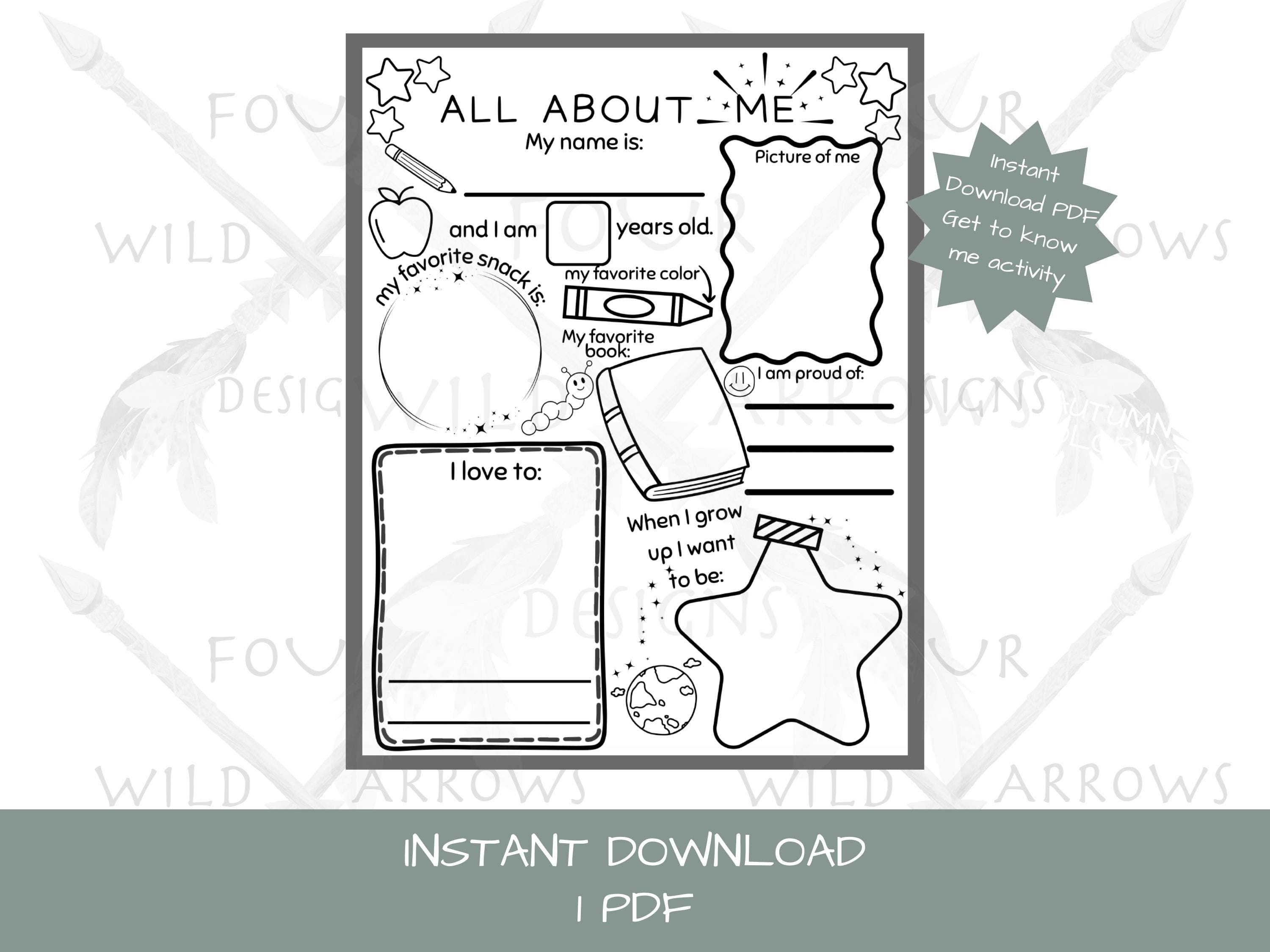 All About Me Classroom Printable, Kids Favorite Things List Pdf, First ...
