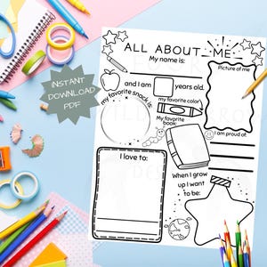 All About Me Classroom Printable, Kids Favorite Things List Pdf, First ...