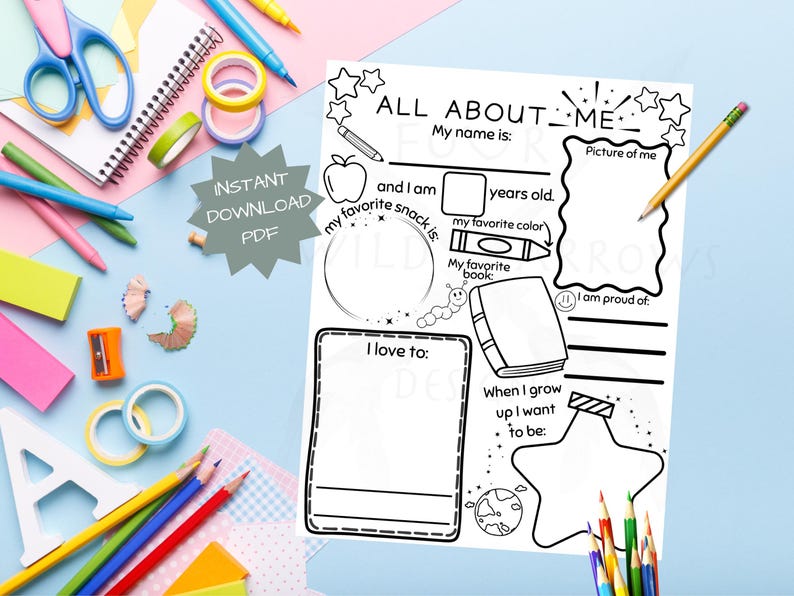 All About Me Classroom Printable, Kids Favorite Things List Pdf, First ...