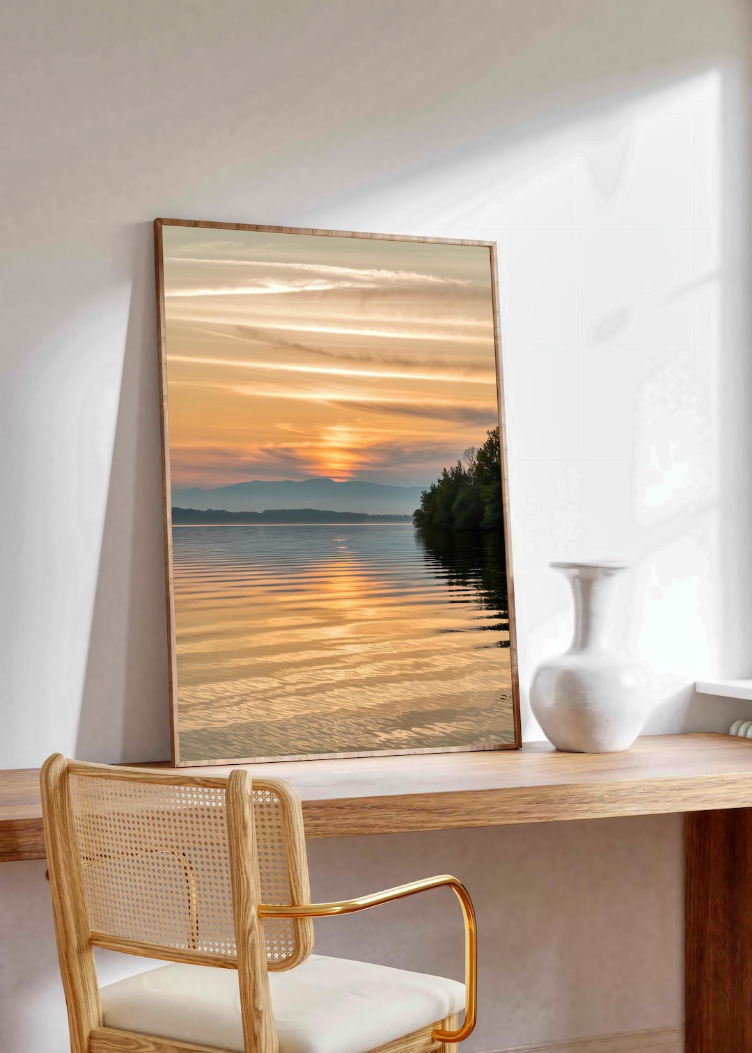 Pastel Golden Sunrise Over Calm Waters Wall Art, Peaceful Lake Sunshine ...