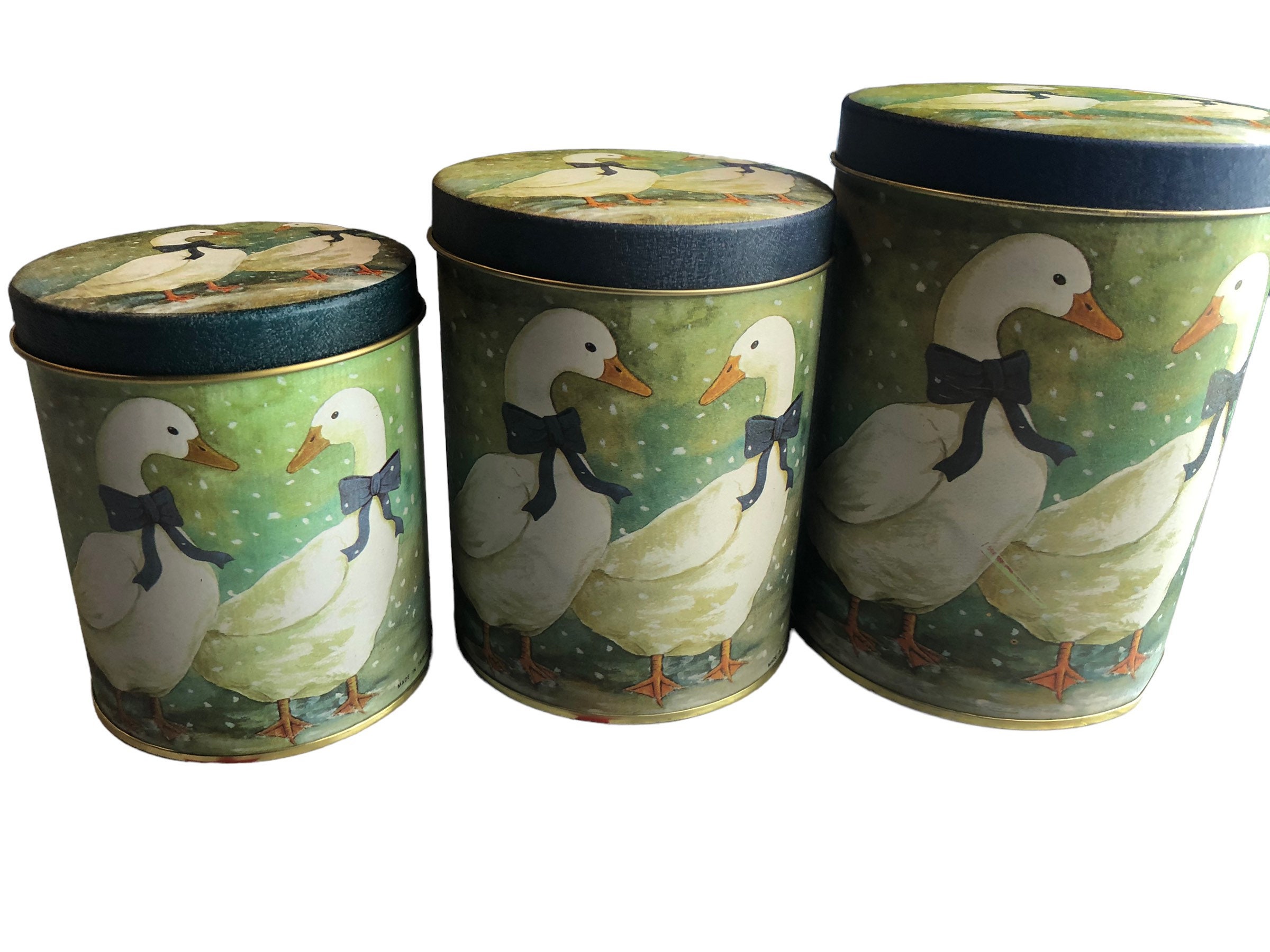 Vintage Winter Geese Tins, Set of 3 Canisters, Christmas Around the ...