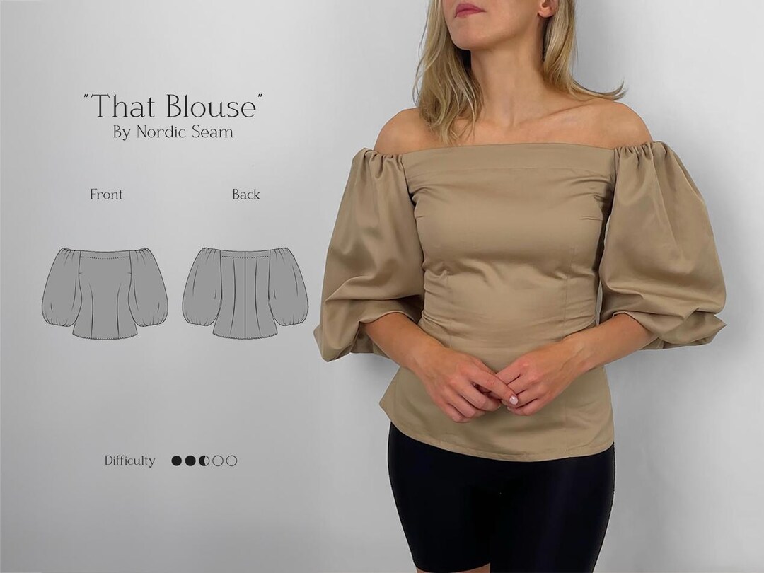 Off-shoulder Puff Sleeves Top Sewing Pattern Blouse PDF Sewing Pattern ...