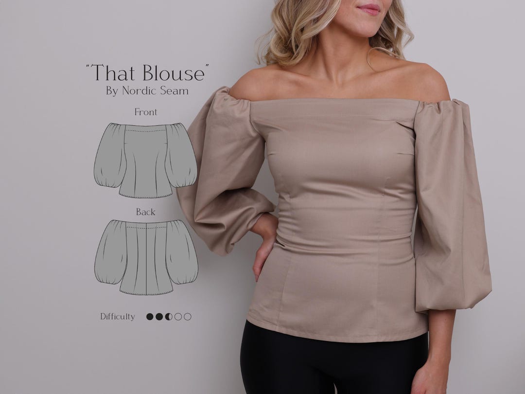 Off-shoulder Puff Sleeves Top Sewing Pattern | Blouse PDF Sewing ...
