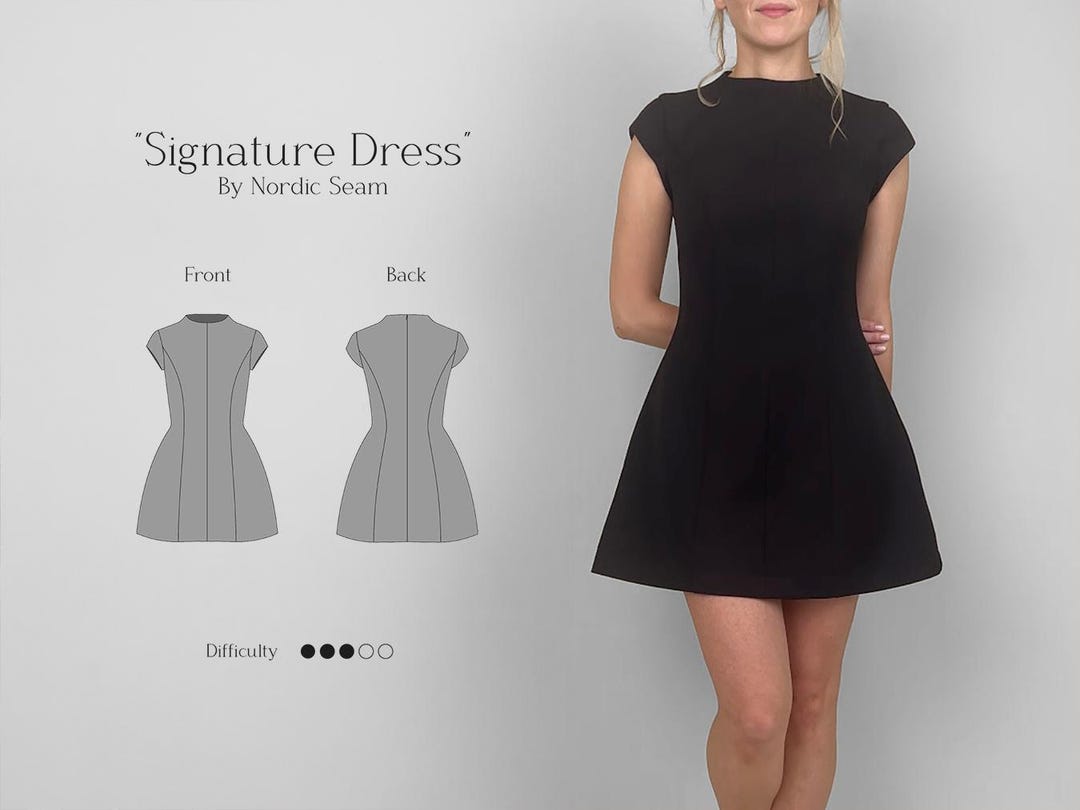 Cap Sleeves Dress Sewing Pattern PDF High Neck Dress Pattern Mini Dress ...