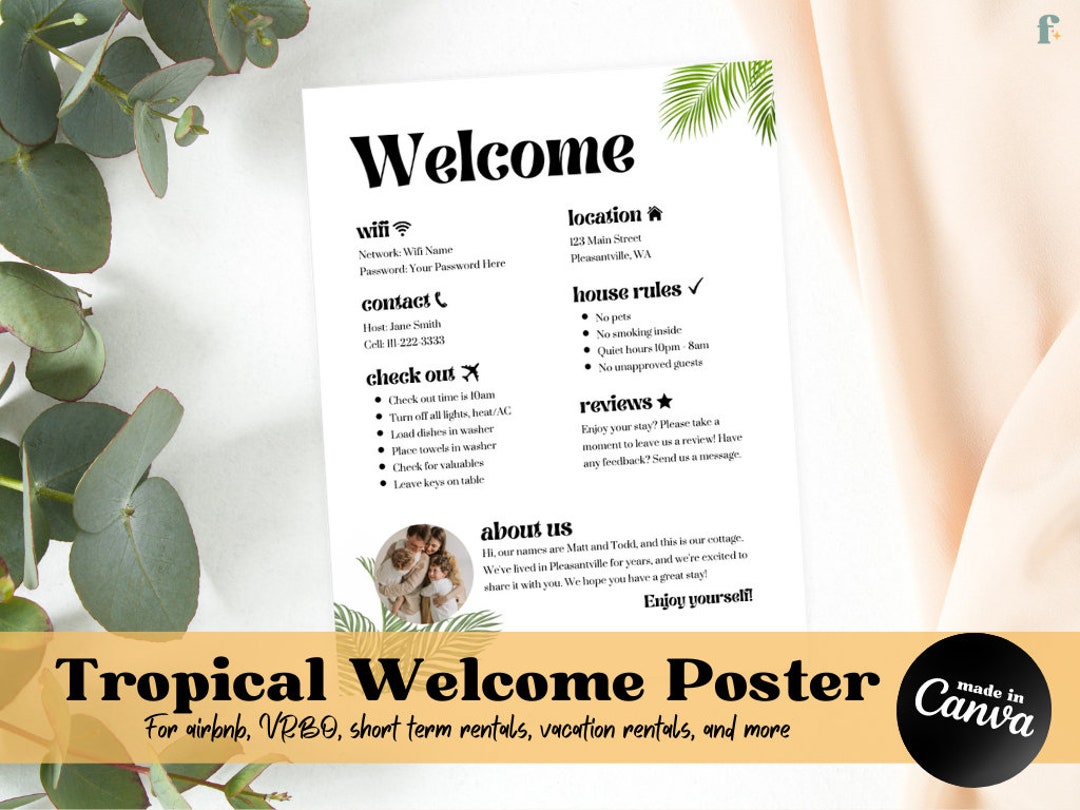 Tropical Welcome Sign Template for Airbnb, Vacation Rentals, VRBO ...