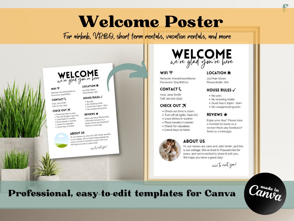 Welcome Sign Template for Airbnb, Vacation Rentals, VRBO Template, Wifi ...