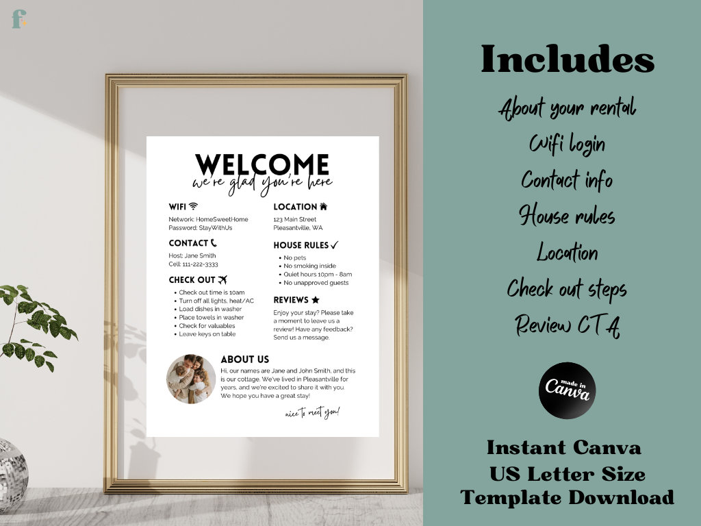 Welcome Sign Template for Airbnb, Vacation Rentals, VRBO Template, Wifi ...