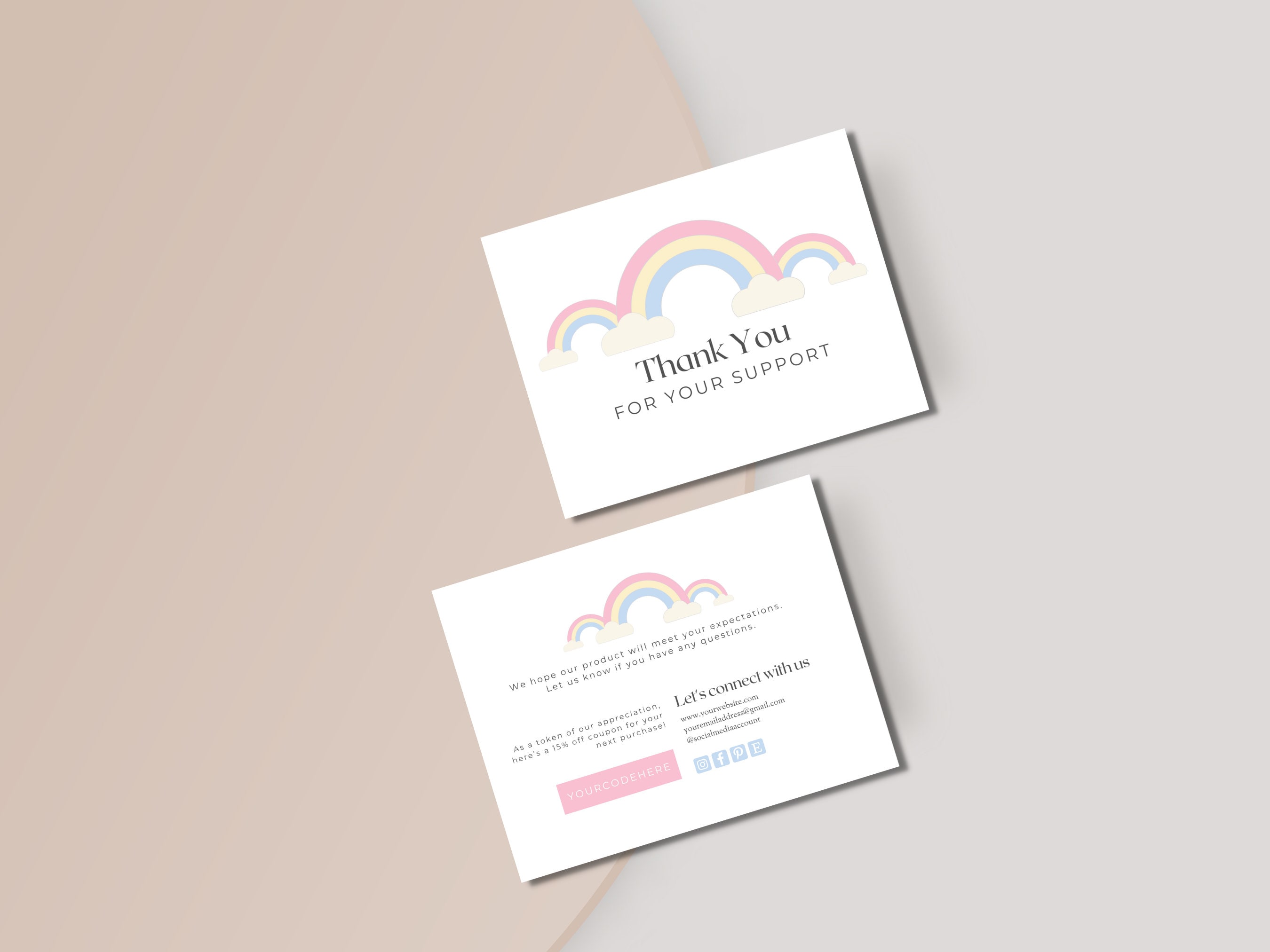 Editable Thank You Card Template| Colorful Thank You Card Insert Small ...