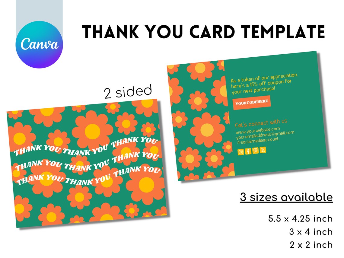 Retro Thank You Card Template Thank You Card Insert Small Business ...
