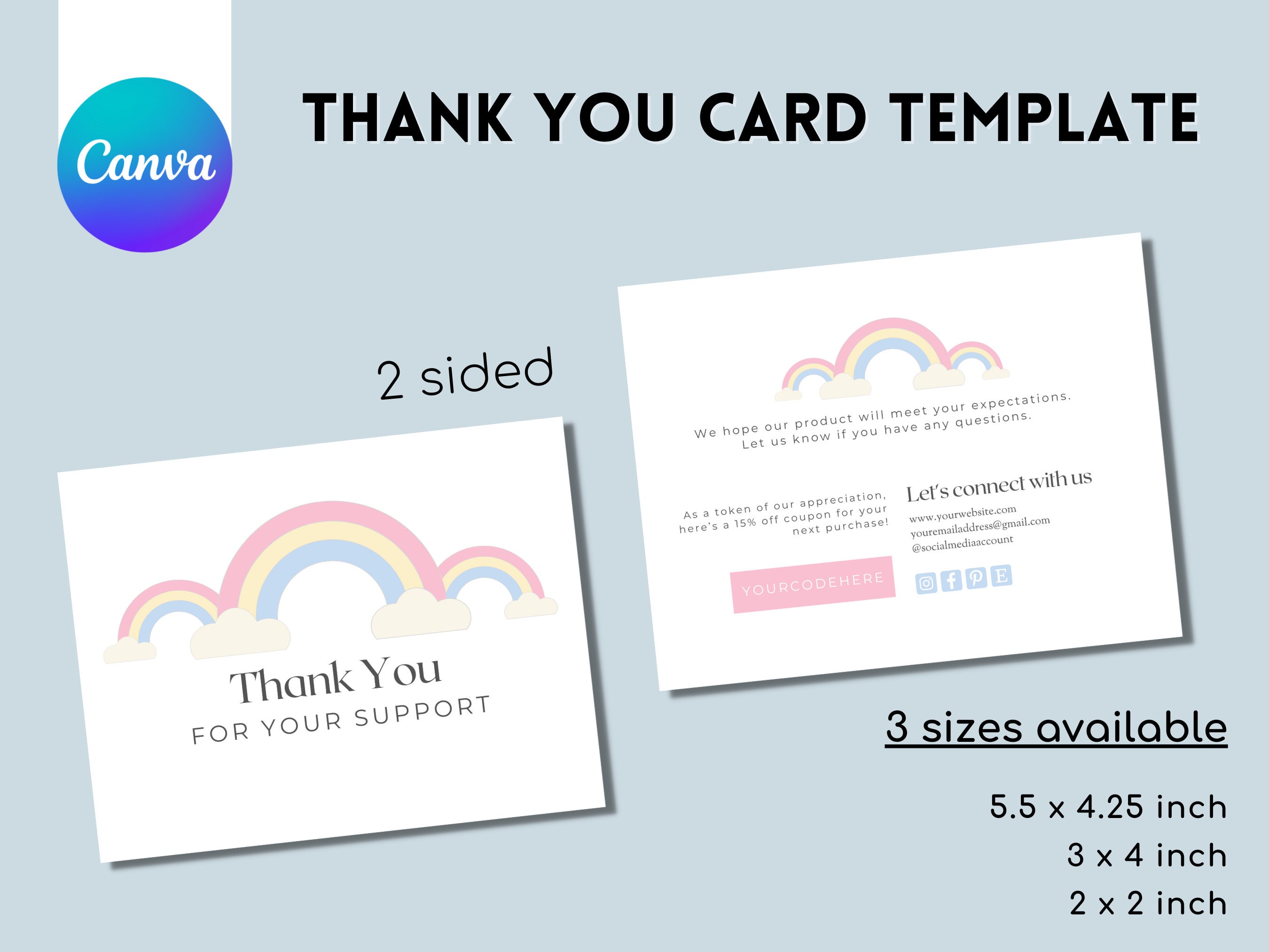 Editable Thank You Card Template| Colorful Thank You Card Insert Small ...