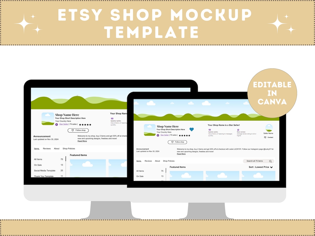 Editable Etsy Shop Mockup Template , Etsy Shop Kit With Banner, Shop ...