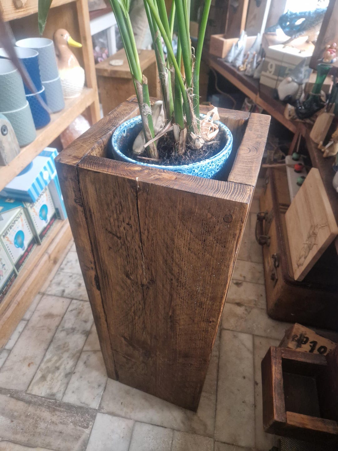 Rustic Wooden Pillar Plant Stand: Handcrafted Reclaimed Wood Display ...