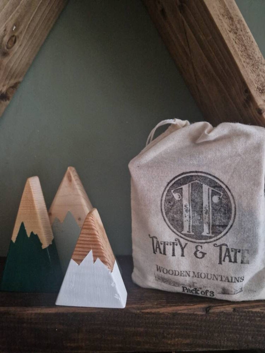 WOODEN MOUNTAIN Décor, Set of Three With COTTON Storage Bag | Modern ...