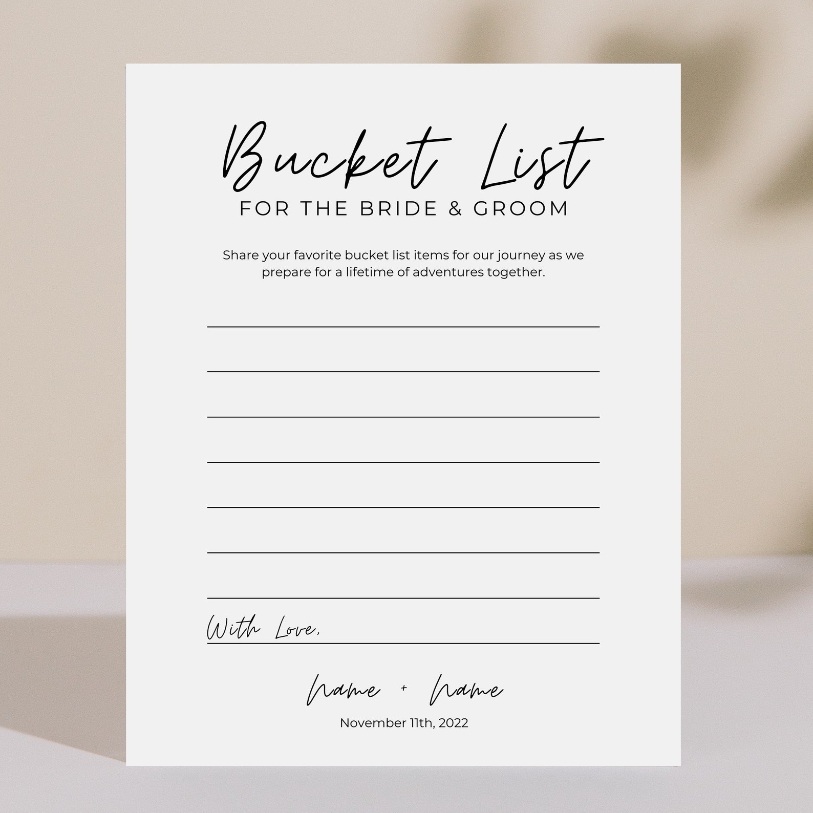 Wedding Guest Bucket List Game Minimal Modern Customizable & Printable ...