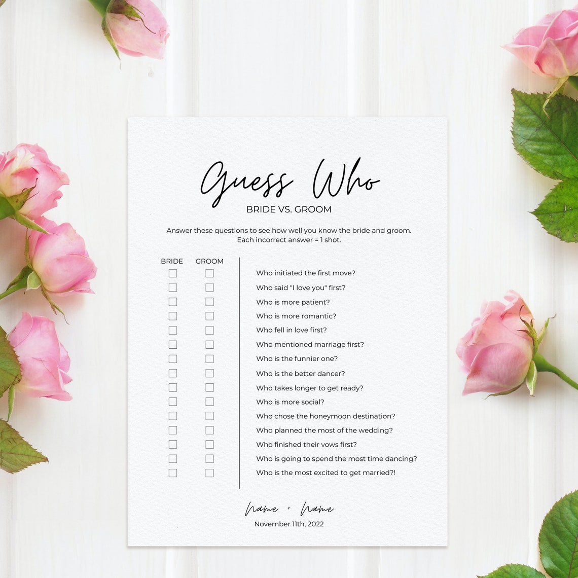 Guess Who? Bride Vs. Groom Shoe Game | Minimal | Editable & Printable ...