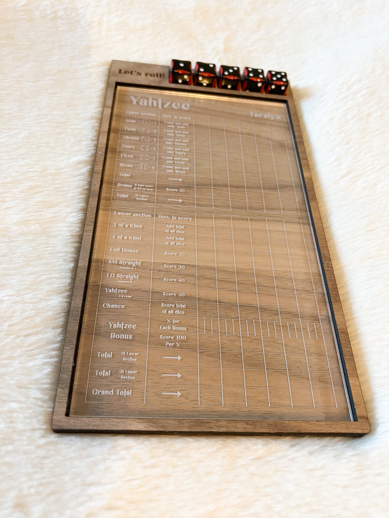 Yahtzee Scoreboard Custom Yahtzee Scoreboard Yahtzee Dice Tray Yahtzee ...