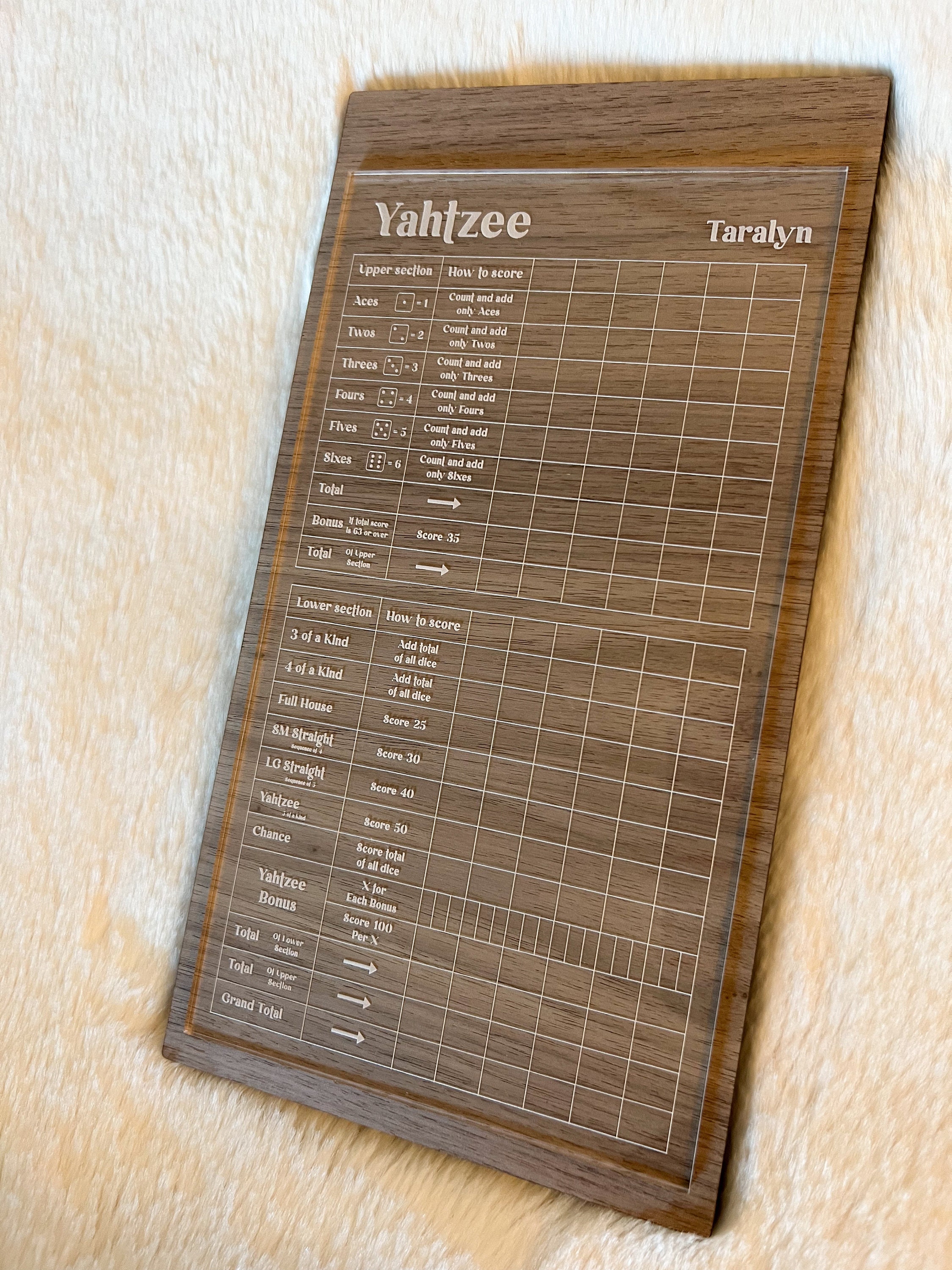 Yahtzee Scoreboard Custom Yahtzee Scoreboard Yahtzee Dice Tray Yahtzee ...