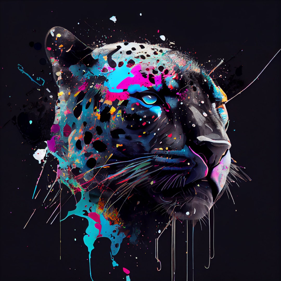Color Splashed Animal: Dark Panther - Etsy