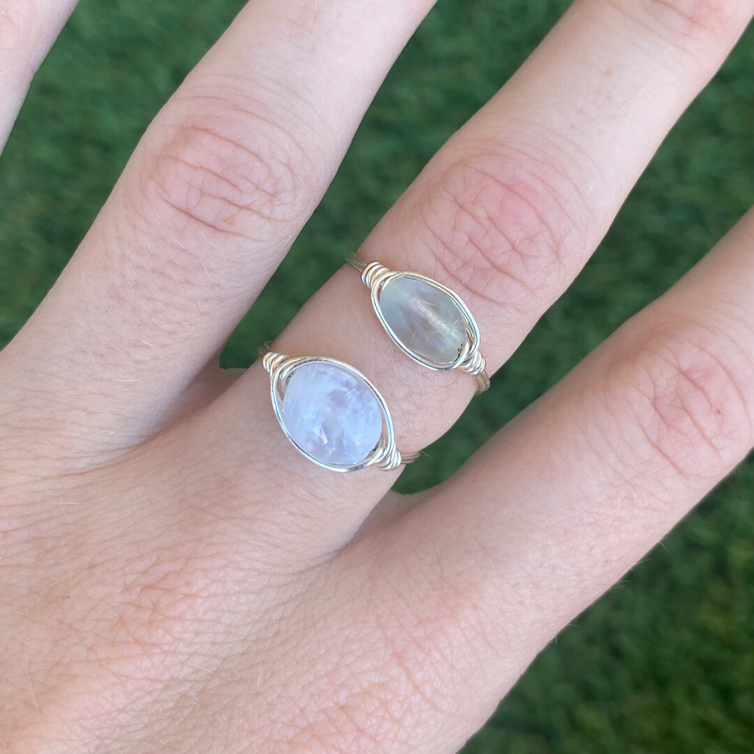 Handmade Natural Pebble Crystal Wire Wrapped Ring, Blue Lace Agate Wire ...