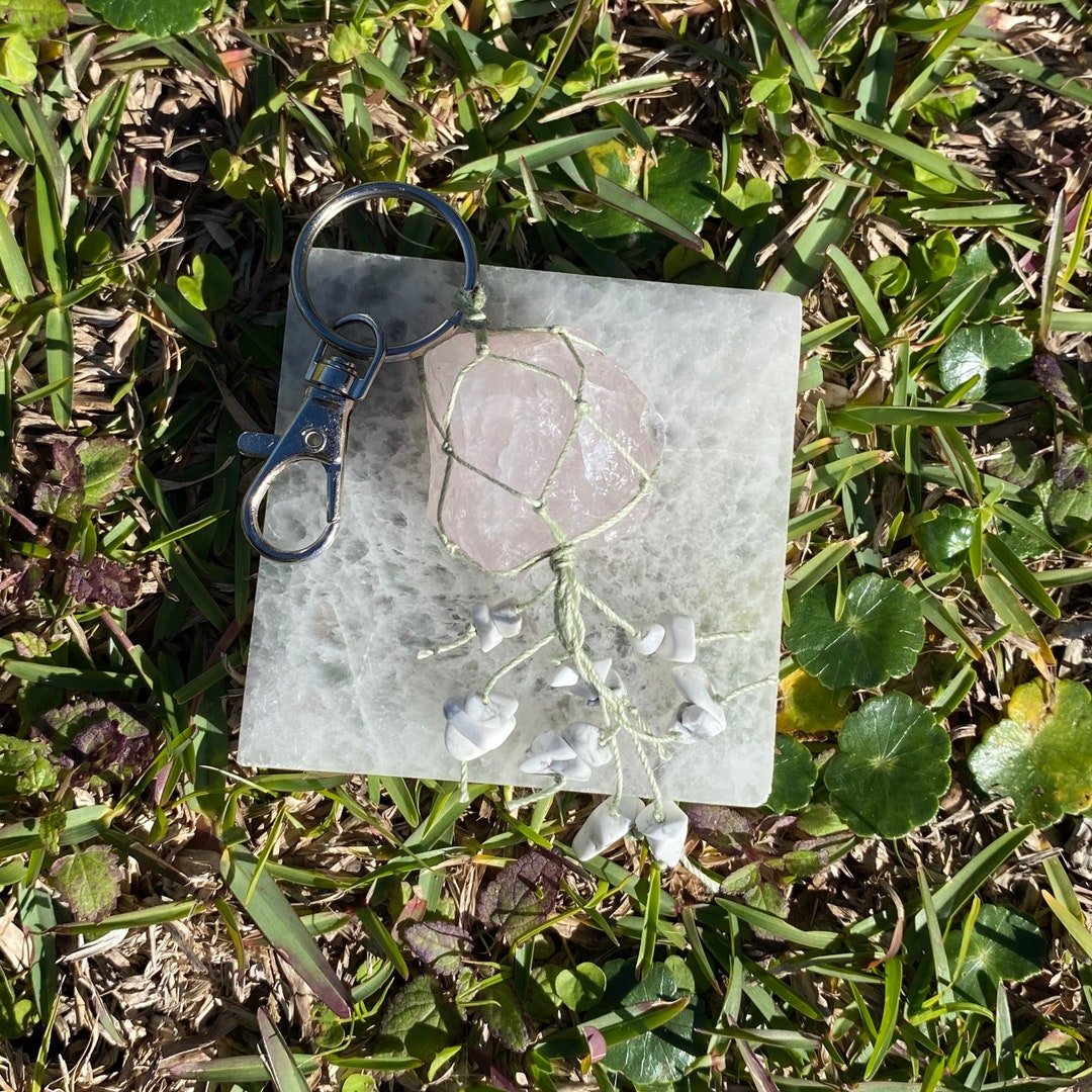 Handmade Rose Quartz & Howlite Macrame Key Chain, Calming Key Chain ...