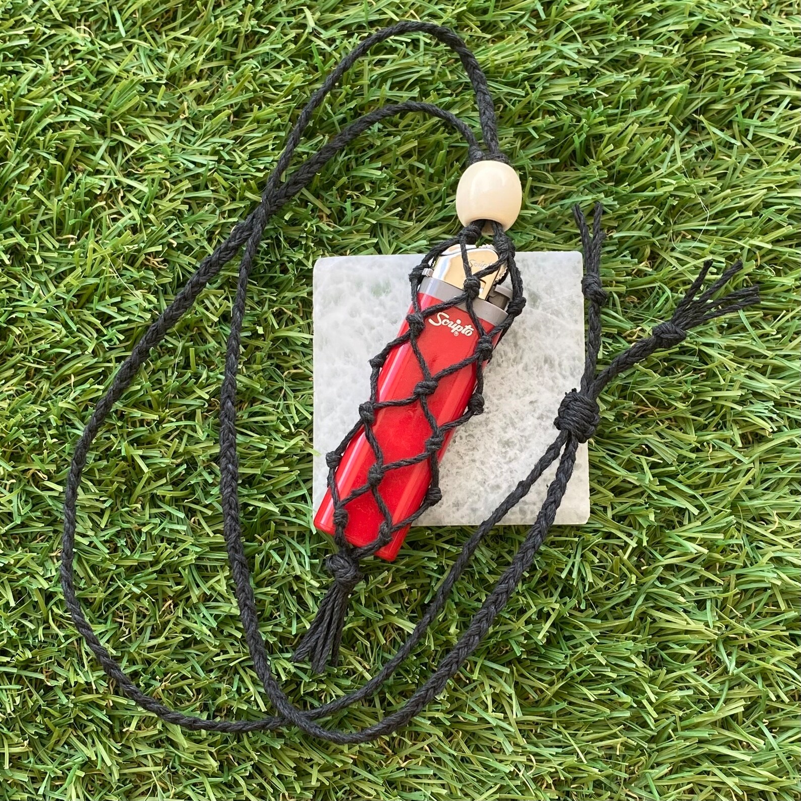 Handmade Hemp Macrame Lighter Holder Necklace, Adjustable Bead Accent ...