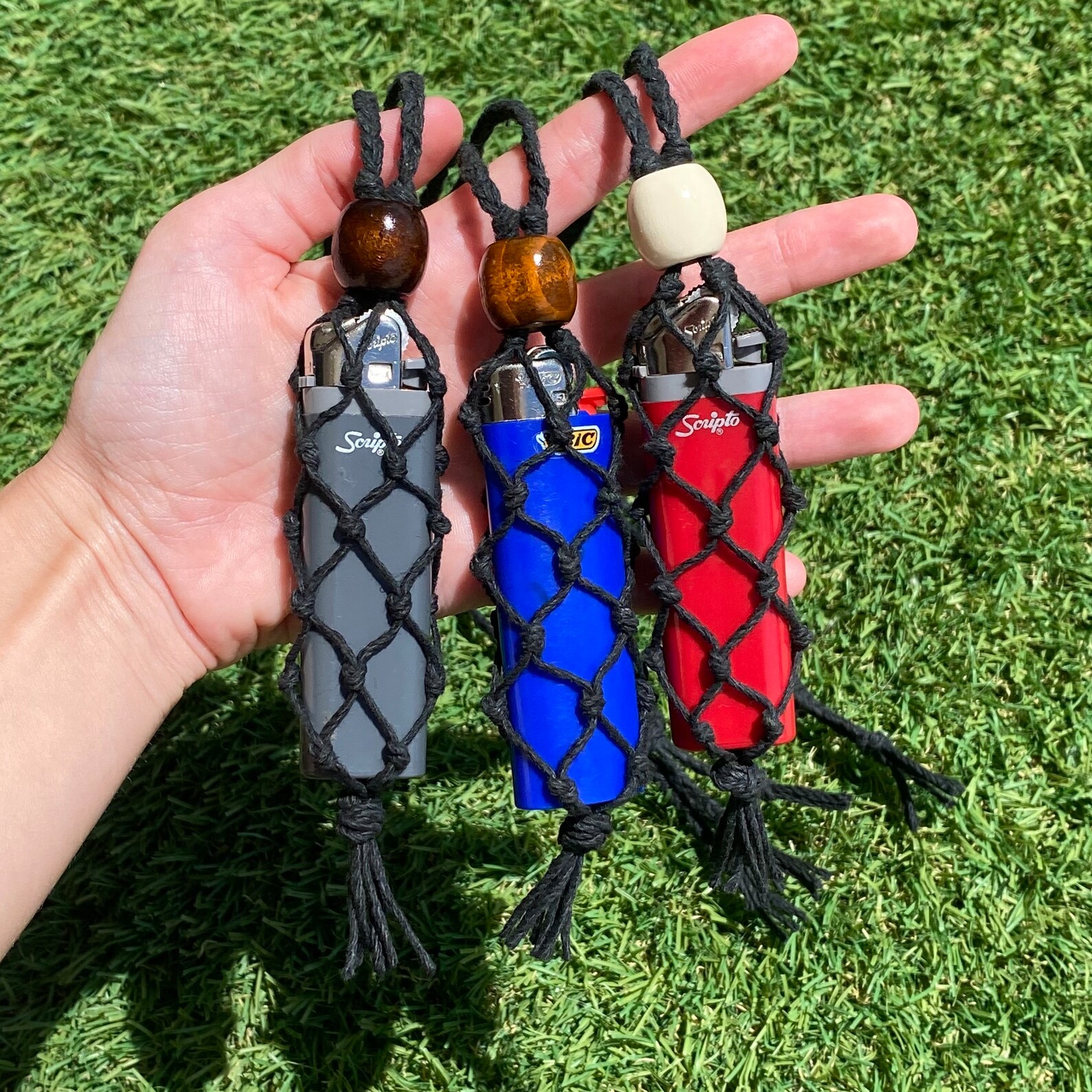 Handmade Hemp Macrame Lighter Holder Necklace, Adjustable Bead Accent ...