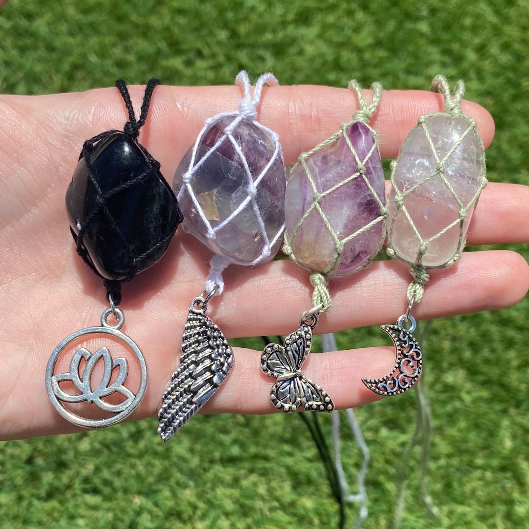 Handmade Fluorite Macrame Charm Necklace, Adjustable Fluorite Charm ...
