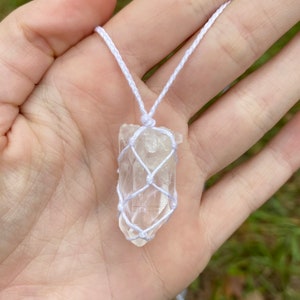 Handmade Clear Quartz Point Macrame Necklace, Adjustable Clear Quartz ...