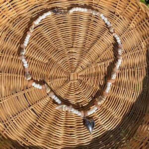 Handmade Seed Bead Sunstone & Seashell Necklace With Charm, Seashell ...