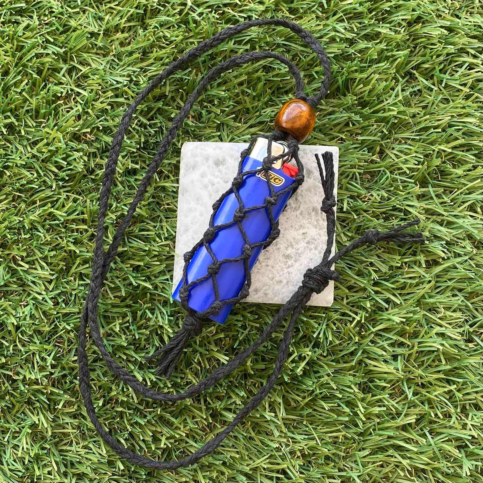 Handmade Hemp Macrame Lighter Holder Necklace, Adjustable Bead Accent ...
