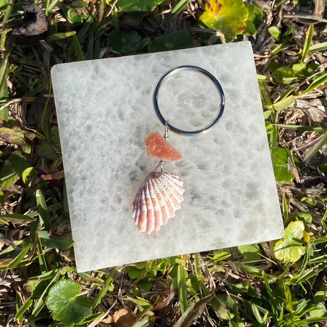 Handmade Sunstone Seashell Key Ring, Seashell & Crystal Key Chain ...