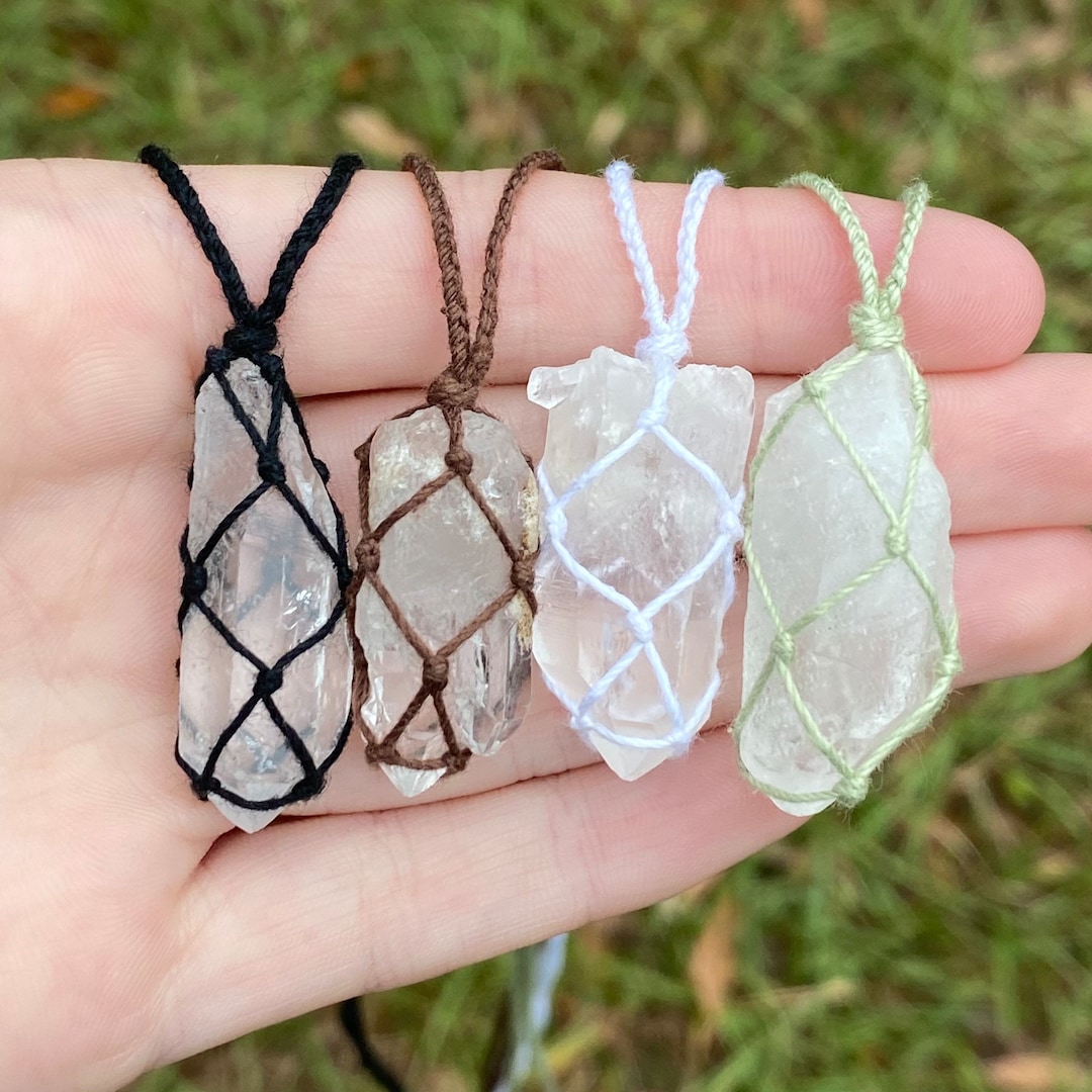 Handmade Clear Quartz Point Macrame Necklace, Adjustable Clear Quartz ...