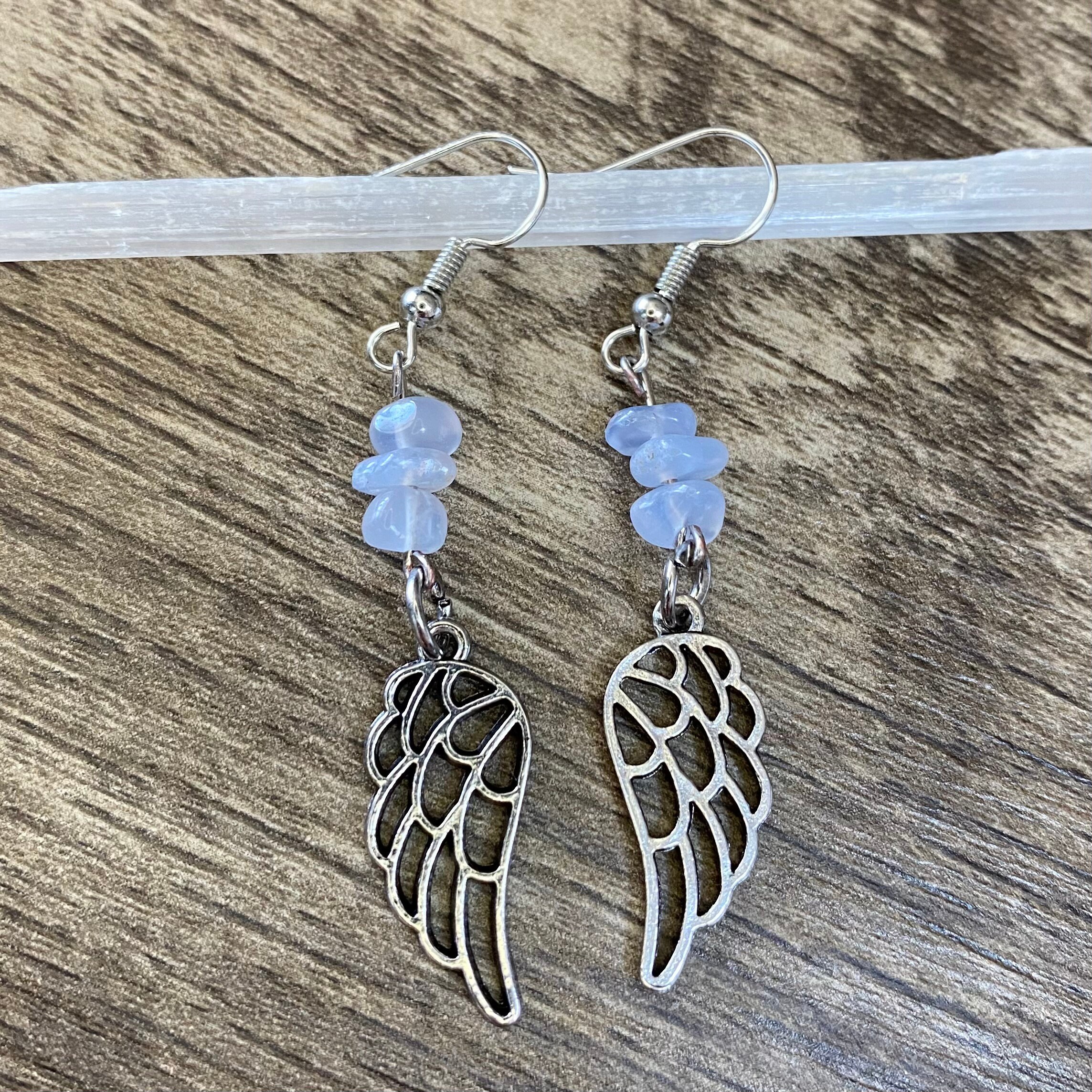 Handmade Blue Lace Agate Angel Wing Charm Earrings Blue Lace - Etsy
