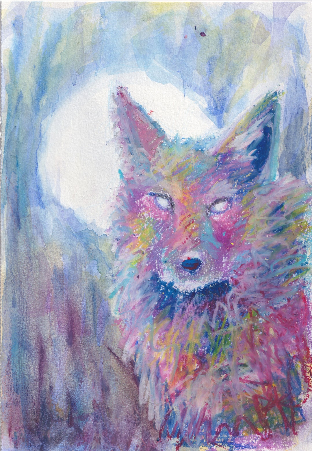 Original Abstract Coyote Painting 7x10 Mixed Media on Watercolor Paper ...