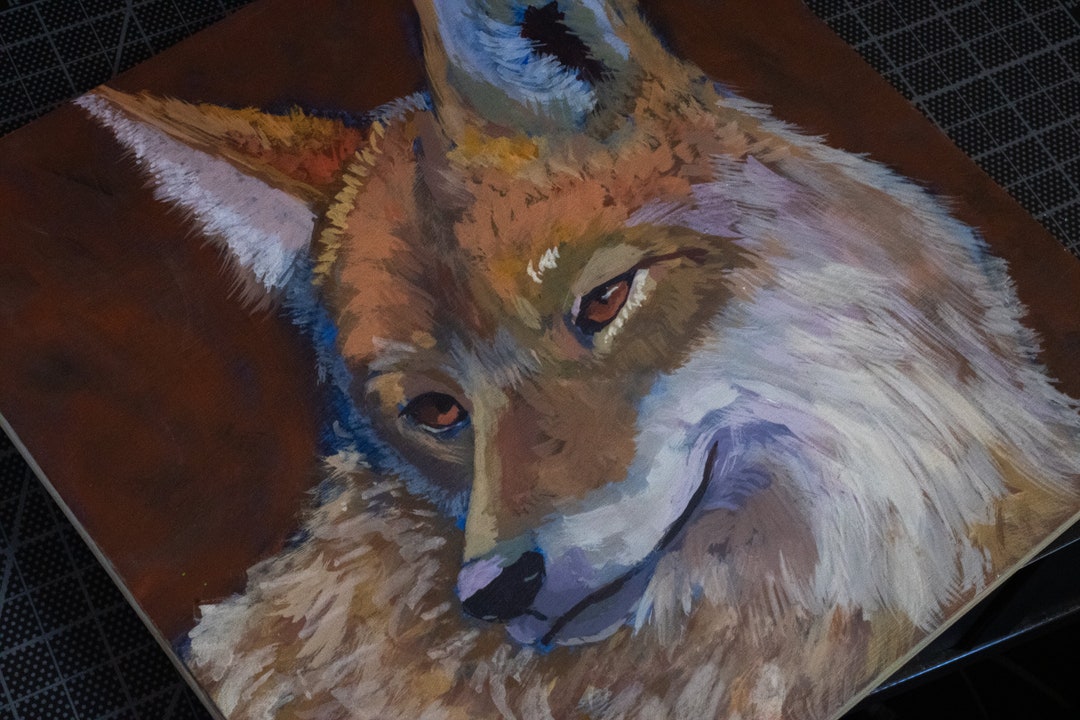 Original Coyote Painting 10x10 Acrylic on Wood Panel Art - Etsy