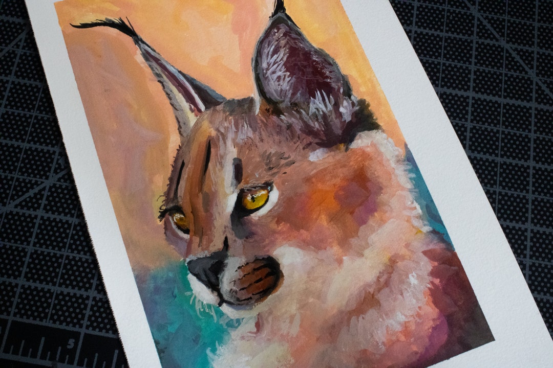 Original Caracal Cat Painting 5.5x8 Gouache on Mixed Media Paper - Etsy