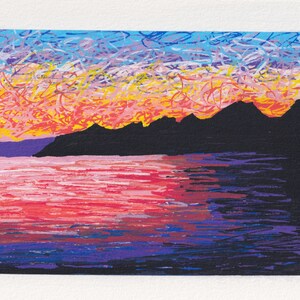 Original Sunset Landscape in Posca Pens 7x10 on Watercolor Paper - Etsy