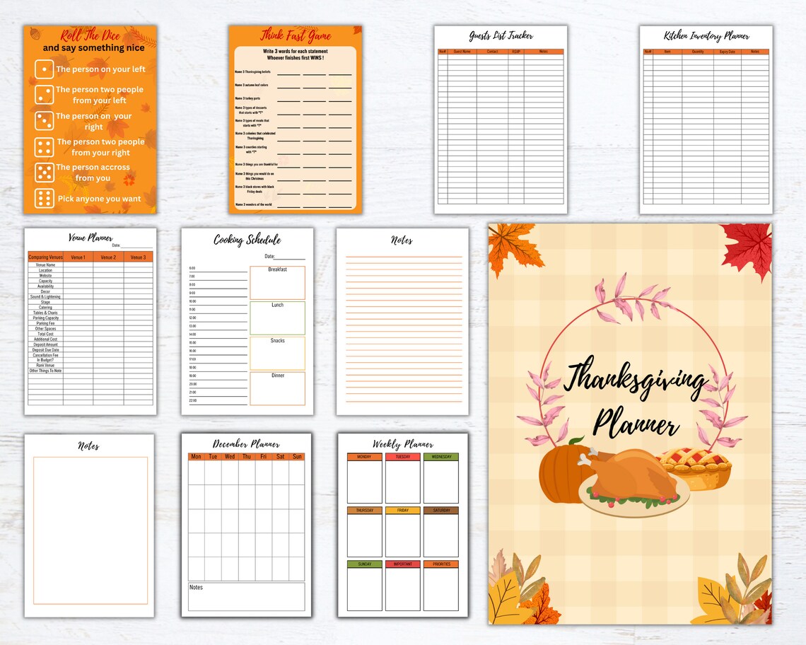 Thanksgiving Planner Printable | Festive Fall Pumpkin Holiday | Season ...