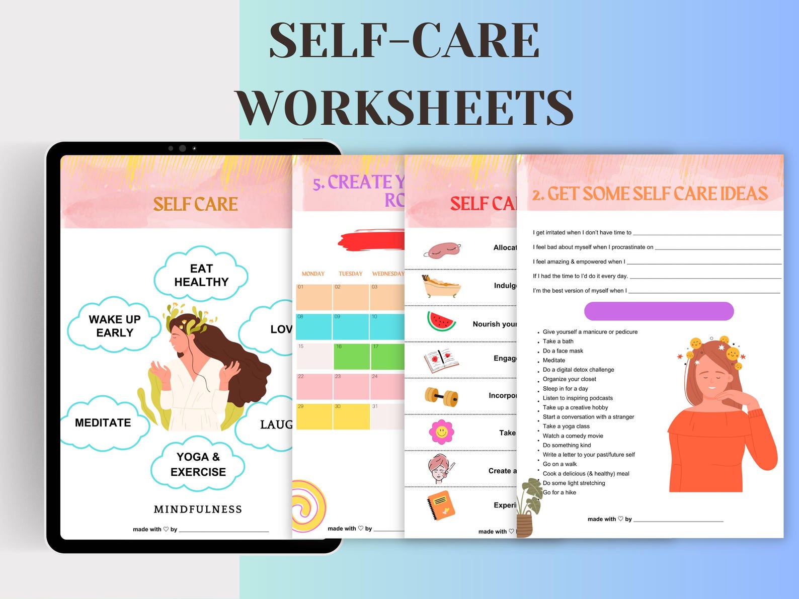 Self-care Worksheets, Printable Self Care Planner, Wellness Journal ...