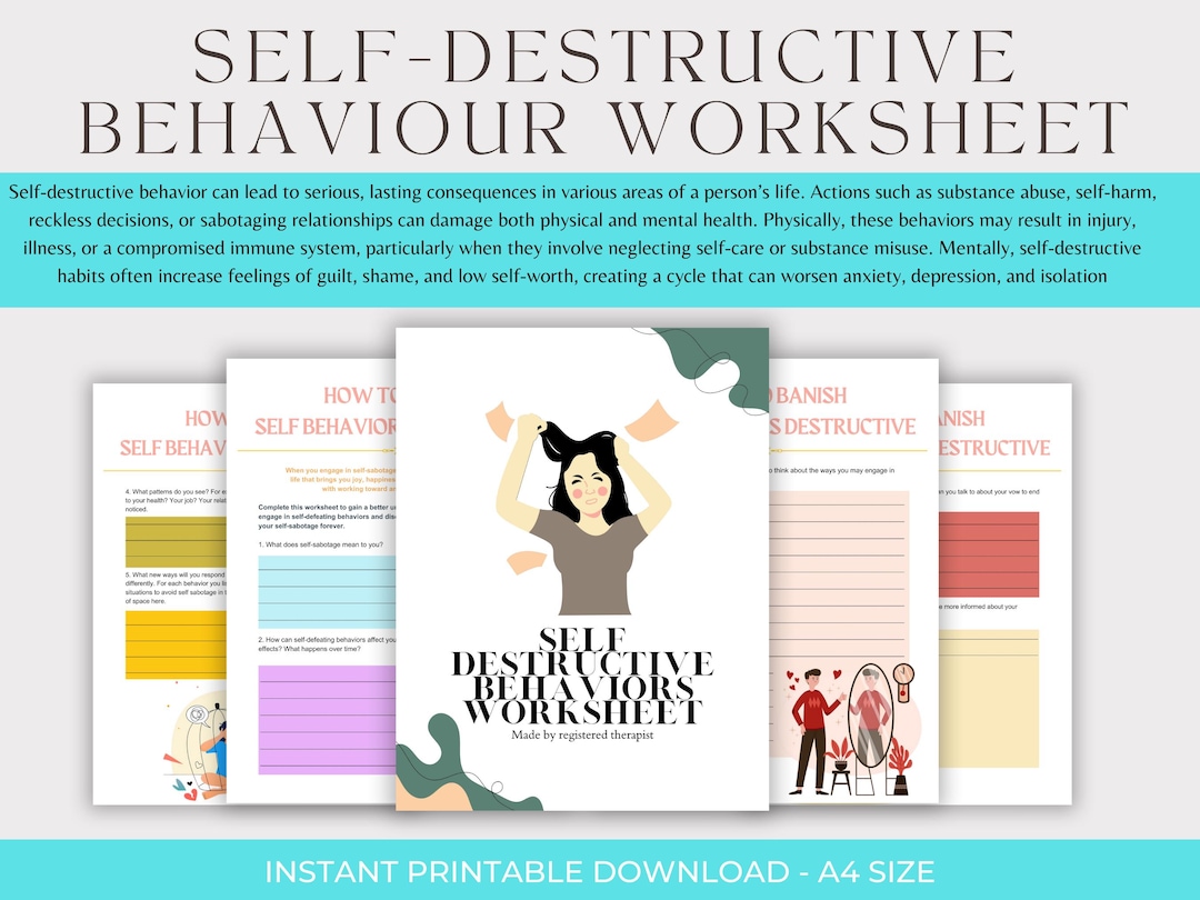 Self Destructive Worksheets, Self Esteem Therapy Worksheets, Self ...